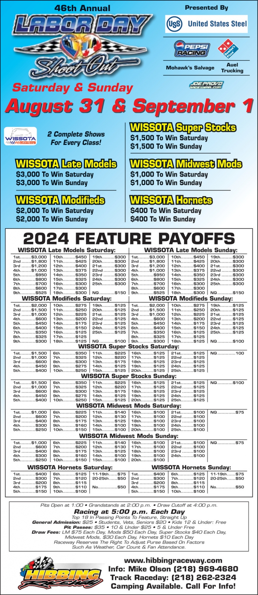 September 31 & September 1, Hibbing Raceway, Hibbing, MN