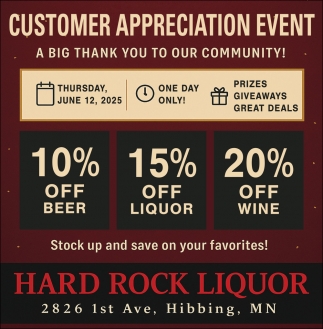 Buy Any 4 Wine Items Get 20% OFF, Hard Rock Liquor , Hibbing, MN